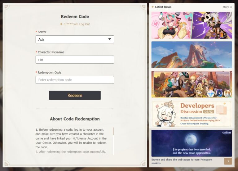 Genshin Impact Version 5.6 Redeem Codes